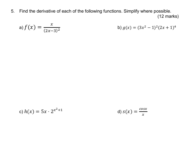 Solved Find the derivative of each of the following | Chegg.com