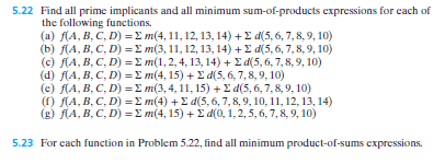 Solved 5.22 Find all prime implicants and all minimum | Chegg.com