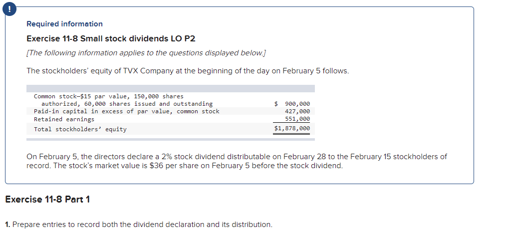 Solved Required information Exercise 11-8 Small stock | Chegg.com