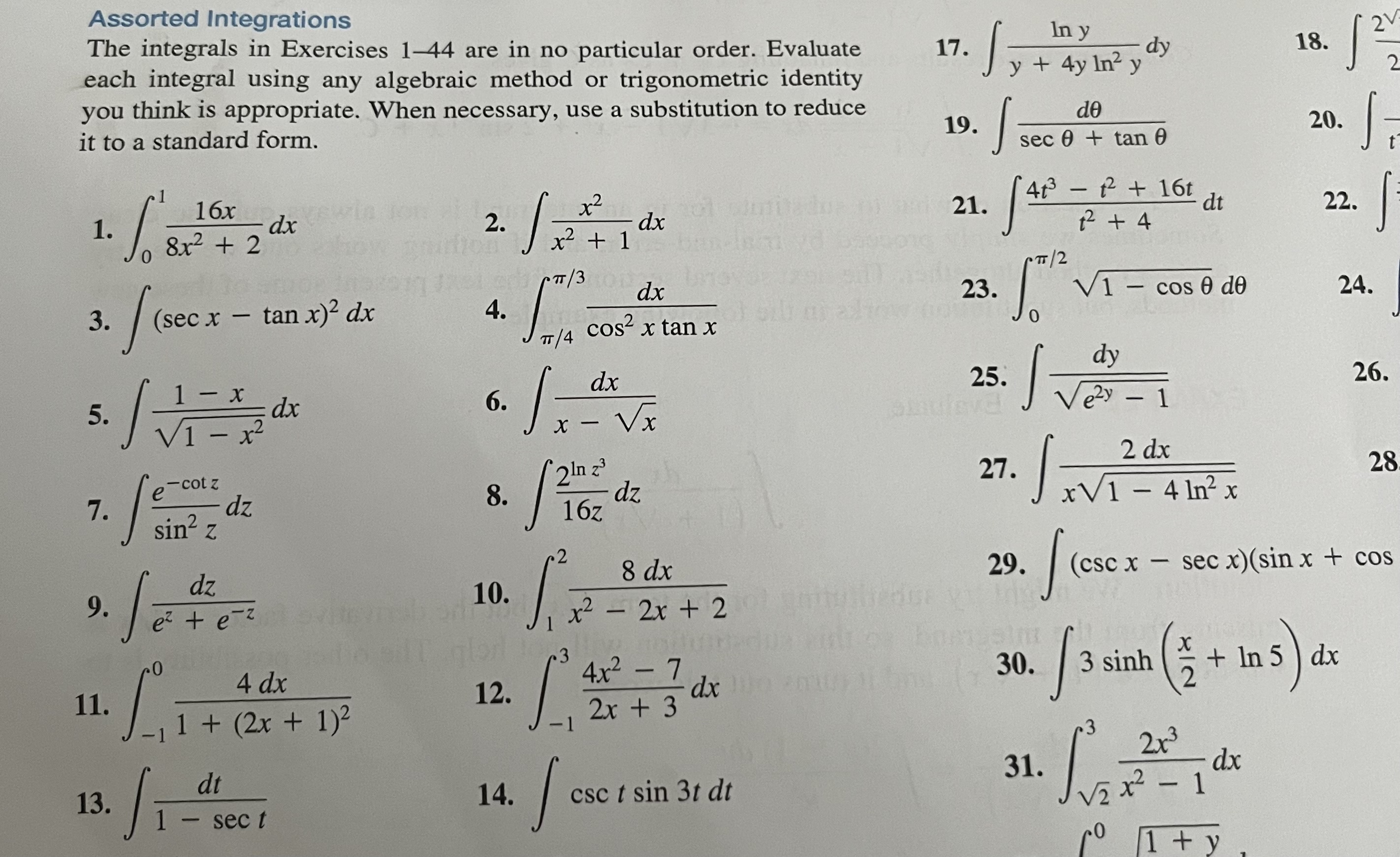Solved Assorted Integrations The integrals in Exercises 1-44 | Chegg.com