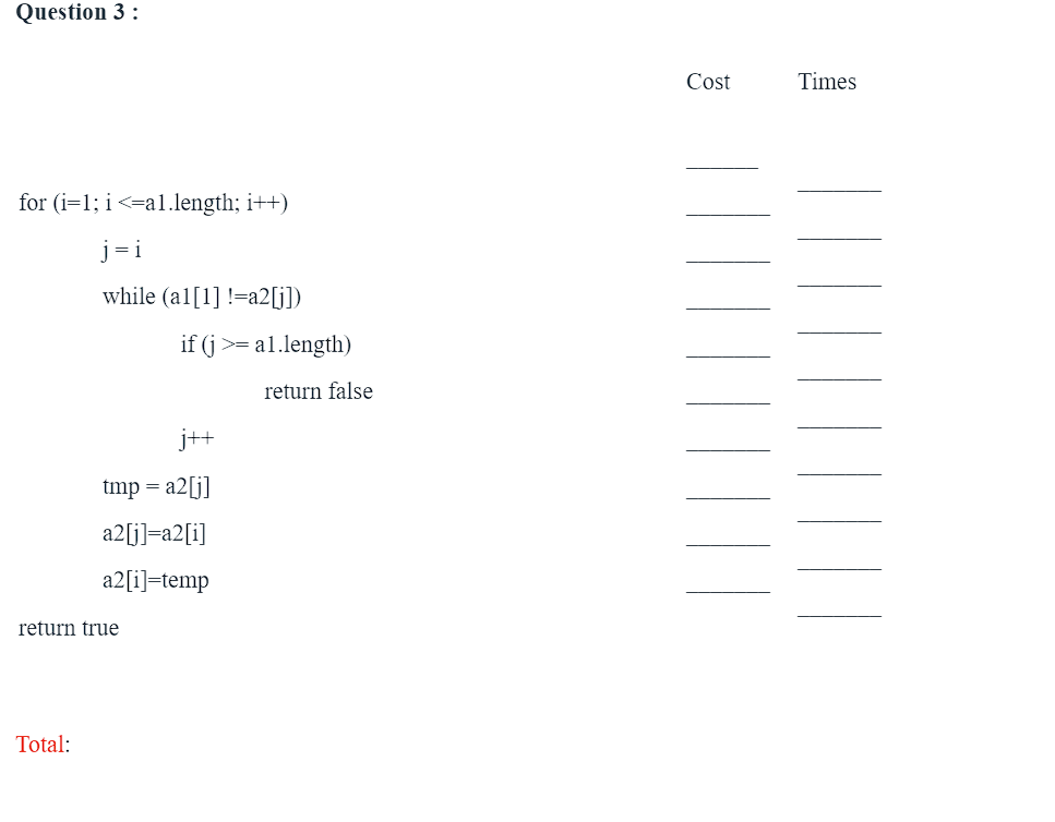 Solved Determine the running time of the following | Chegg.com