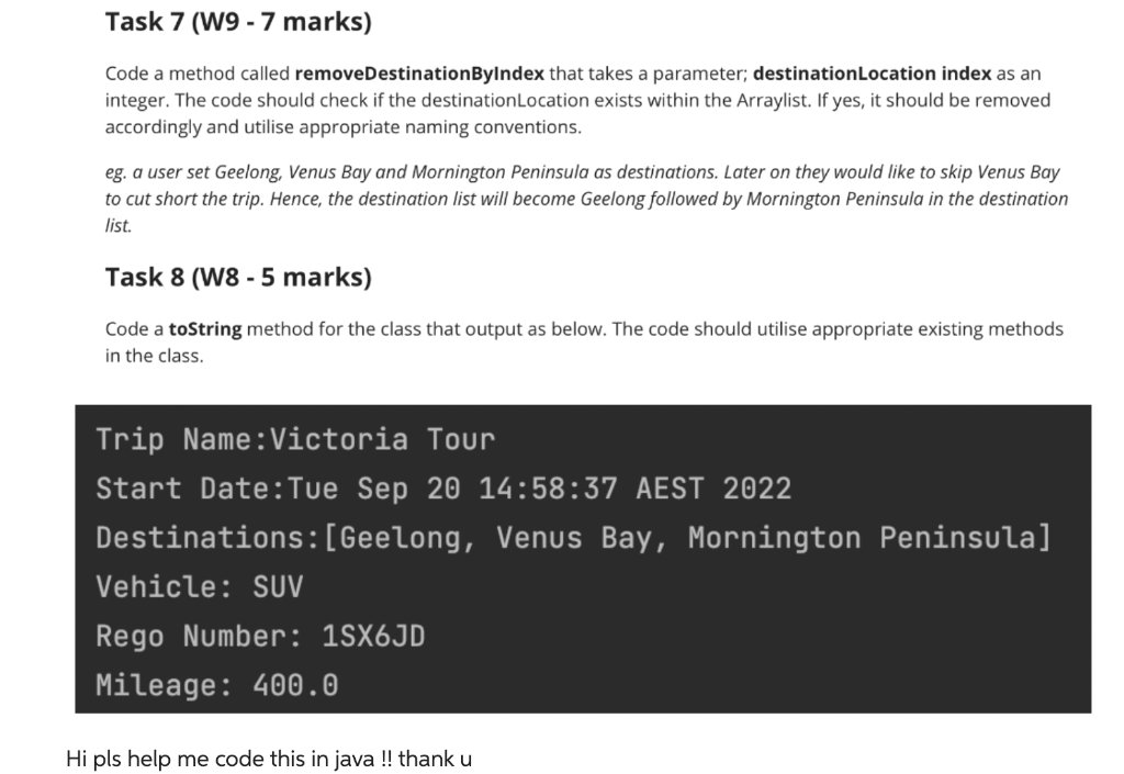 Solved Code the class shell and instance variables for trip. | Chegg.com