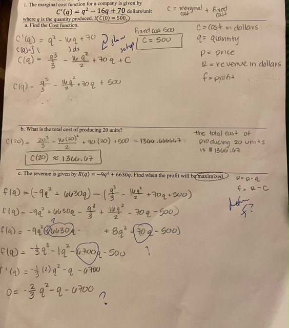 Solved 1. The marginal cost function for a company is given | Chegg.com