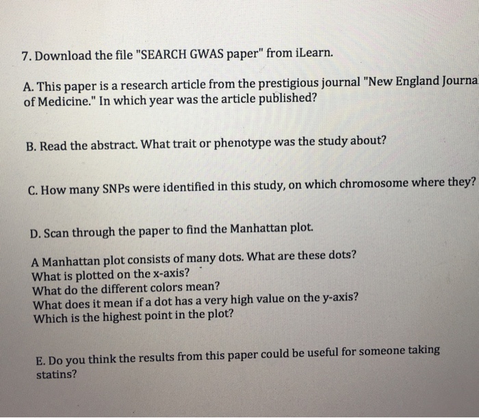 Download the file "SEARCH GWAS paper" from iLearn. | Chegg.com