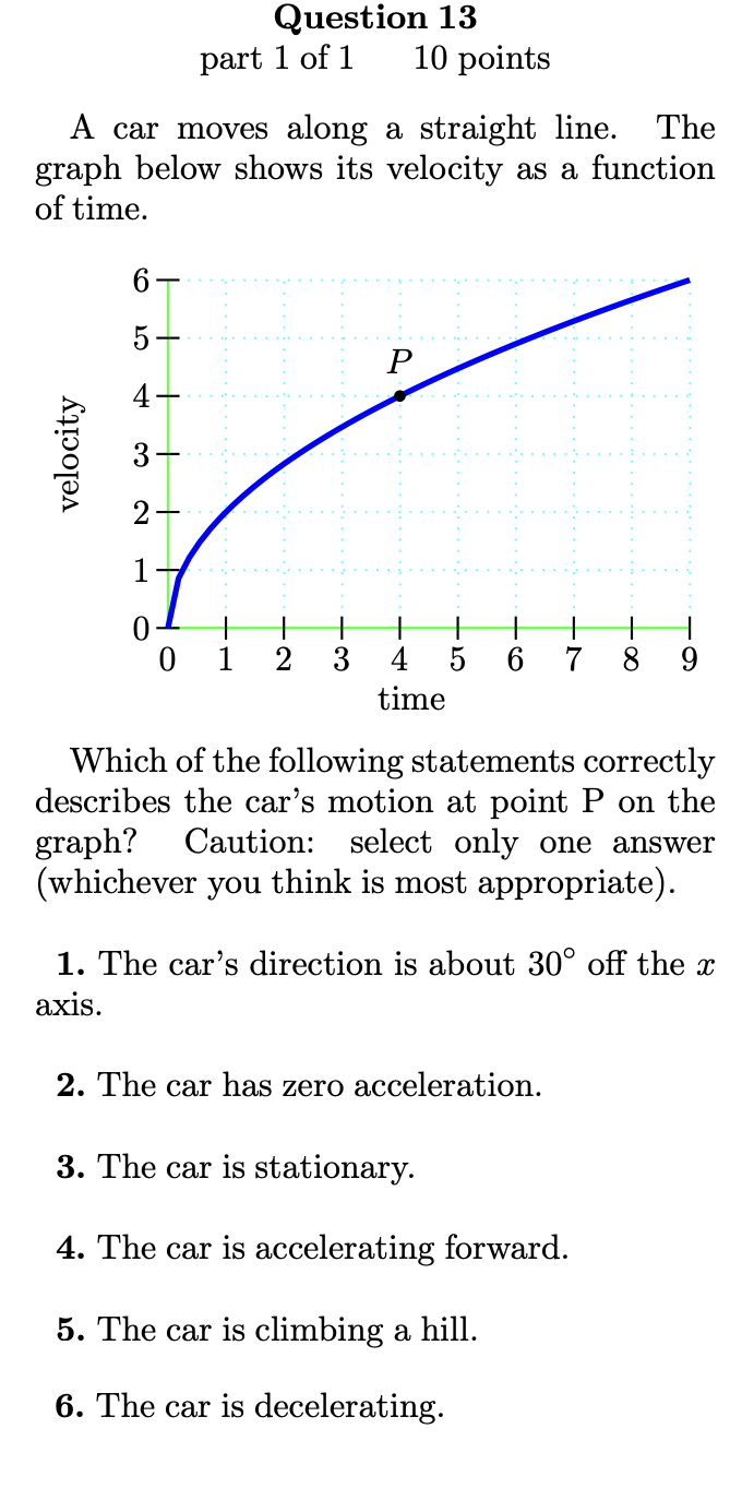 Solved Question 13part 1 ﻿of \( 1 \quad 10 \) ﻿pointsA car | Chegg.com