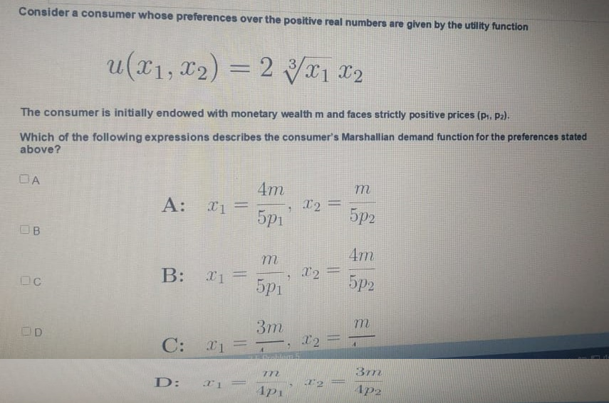 Solved Consider a consumer whose preferences over the | Chegg.com