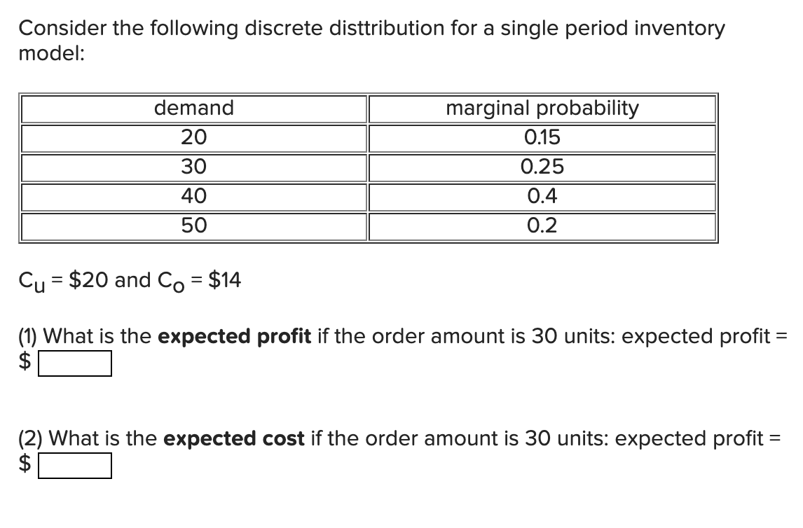 Solved Consider the following discrete disttribution for a | Chegg.com