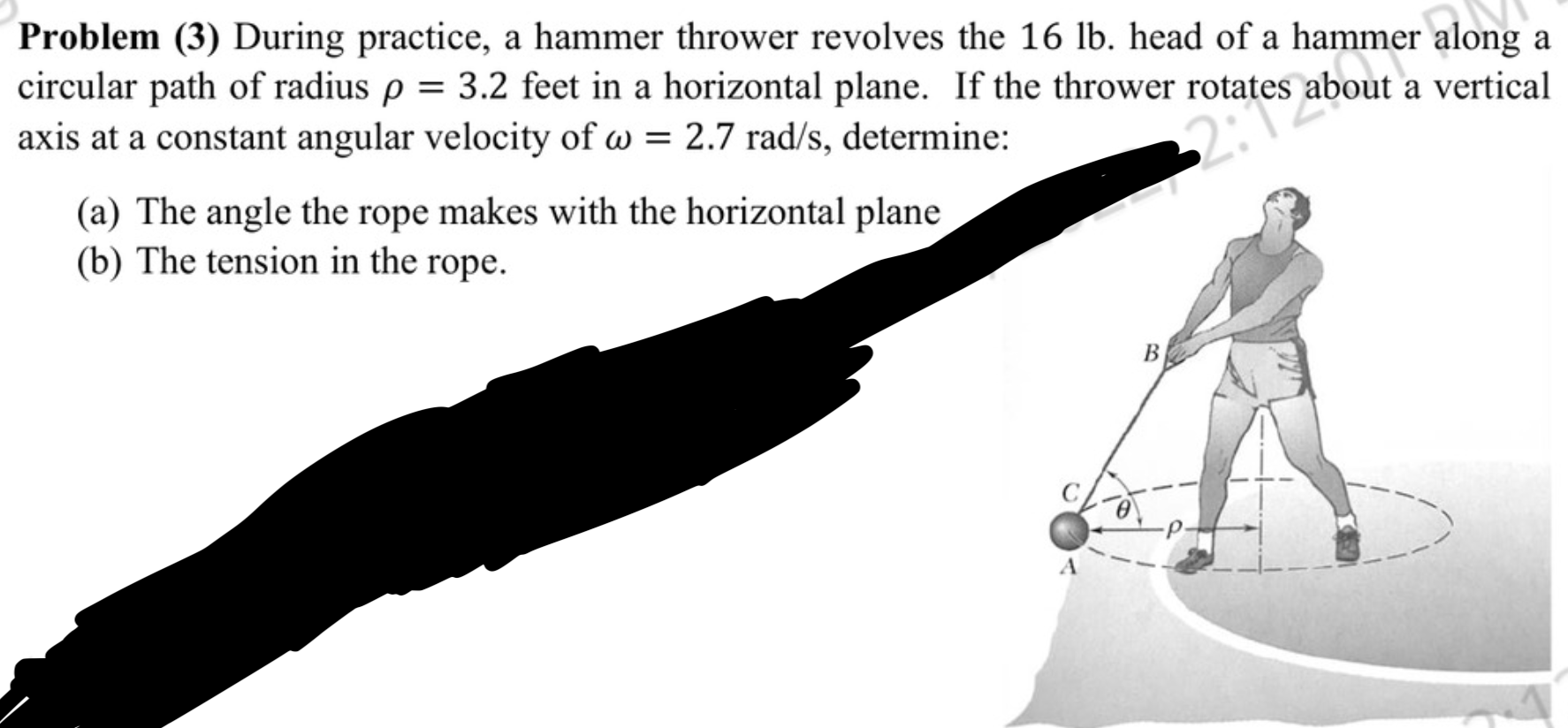 Solved Problem (3) During practice, a hammer thrower | Chegg.com