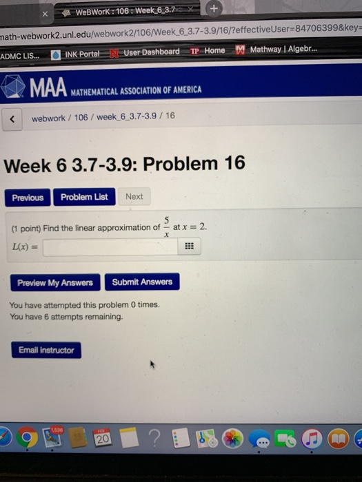 Solved X WeBWork:106: Week 6 37 | Chegg.com Solved X WeBWork:106: Week 6 37 | Chegg.com
