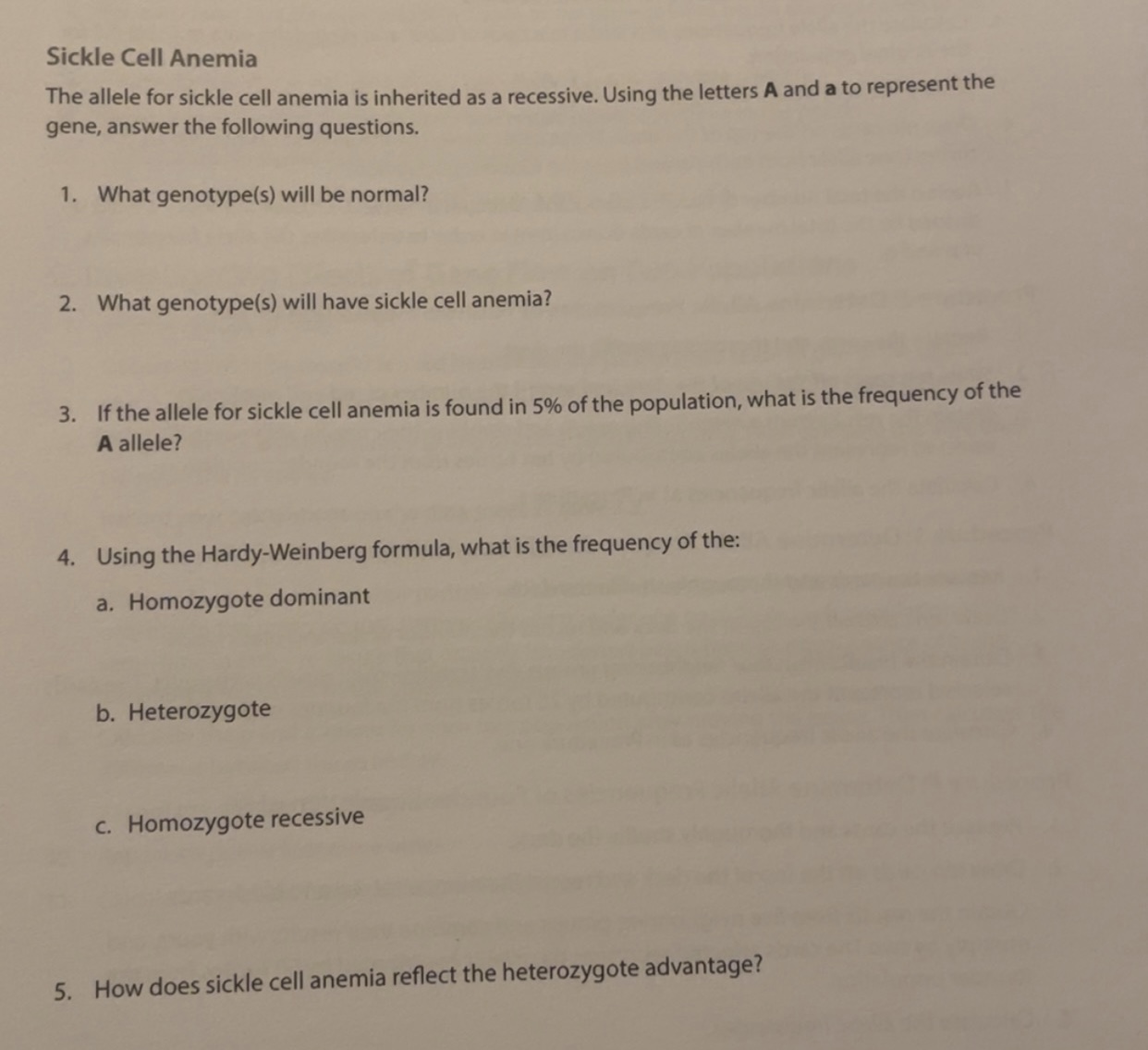 Solved Sickle Cell AnemiaThe allele for sickle cell anemia | Chegg.com