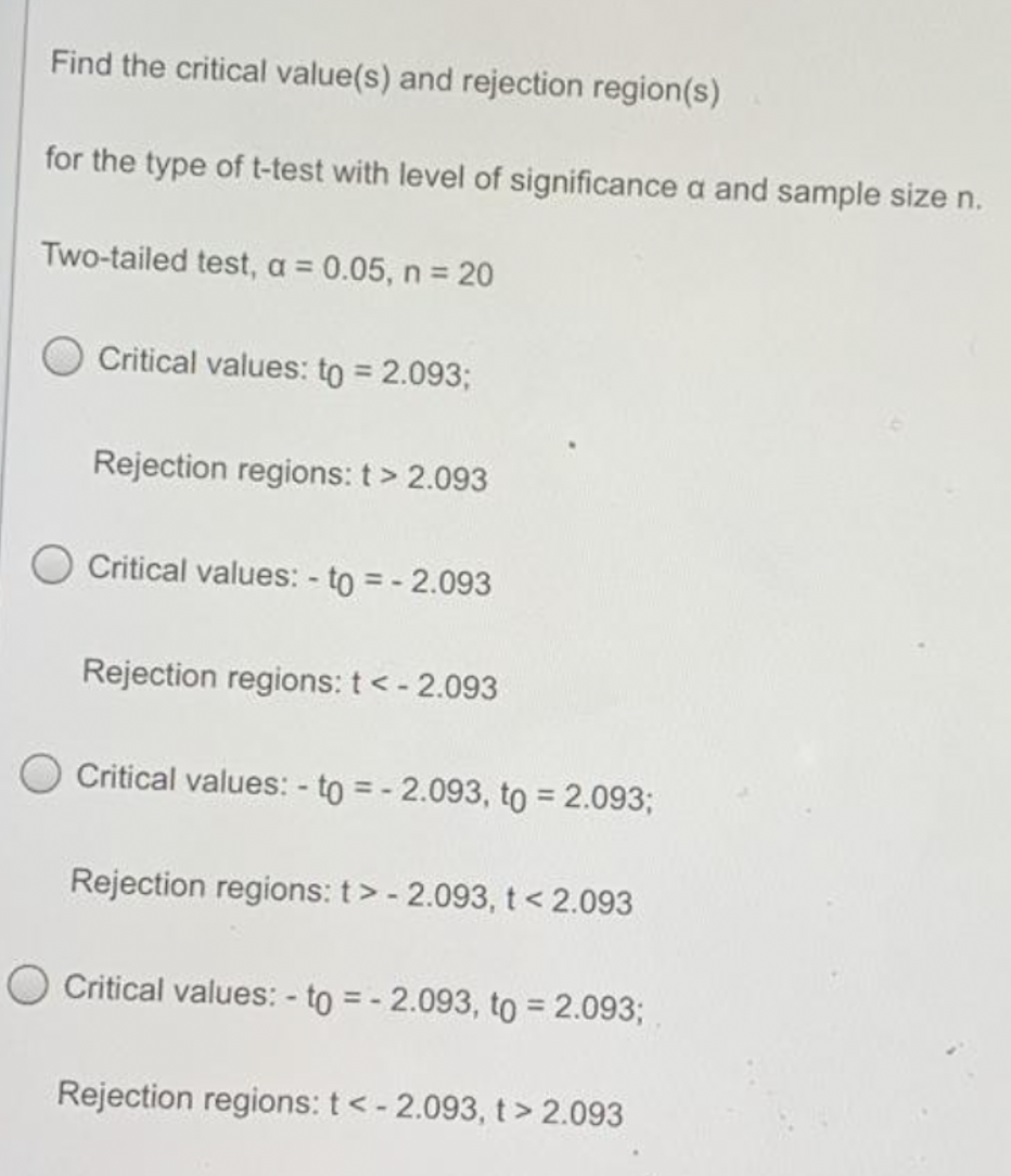 Solved Find the critical value(s) and rejection region(s) | Chegg.com