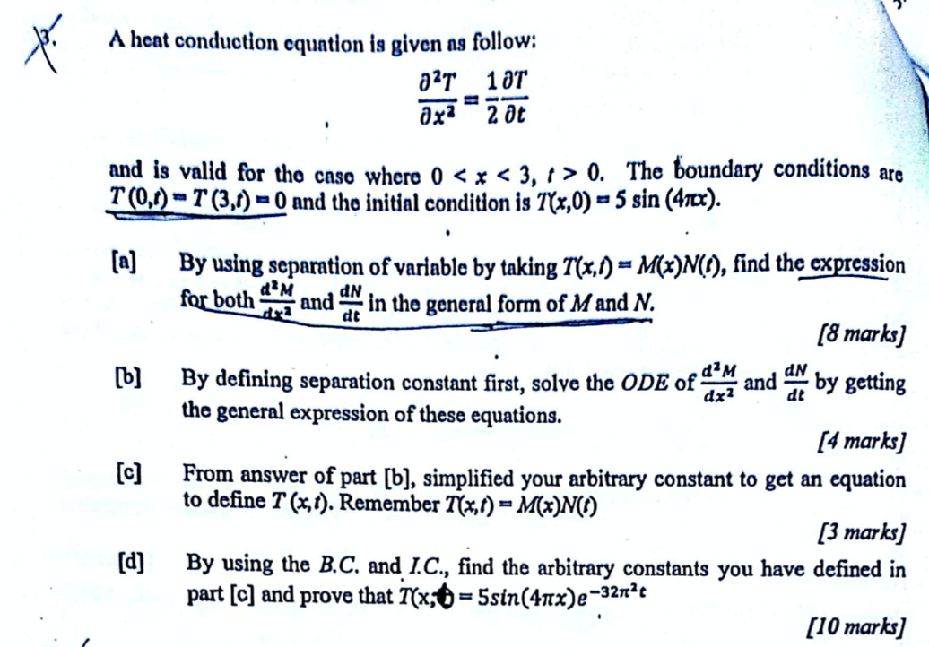 Solved A heat conduction equation is given as follow: | Chegg.com