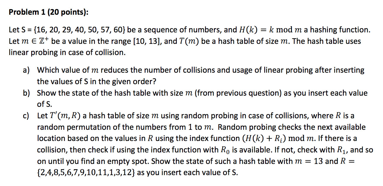 Solved Problem 1 (20 points): Let S = {16, 20, 29, 40, 50, | Chegg.com