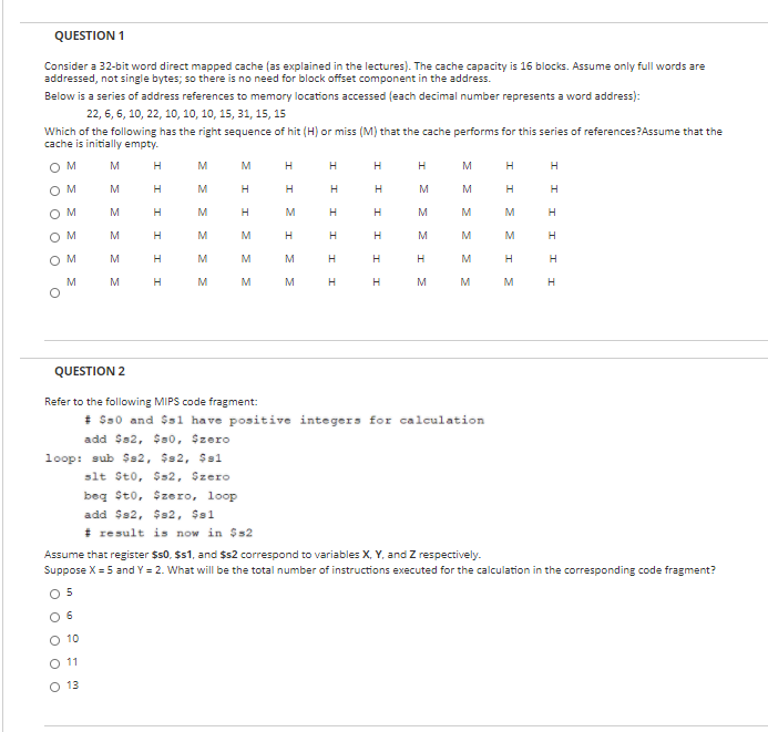 Solved QUESTION 1 Consider a 32-bit word direct mapped cache | Chegg.com