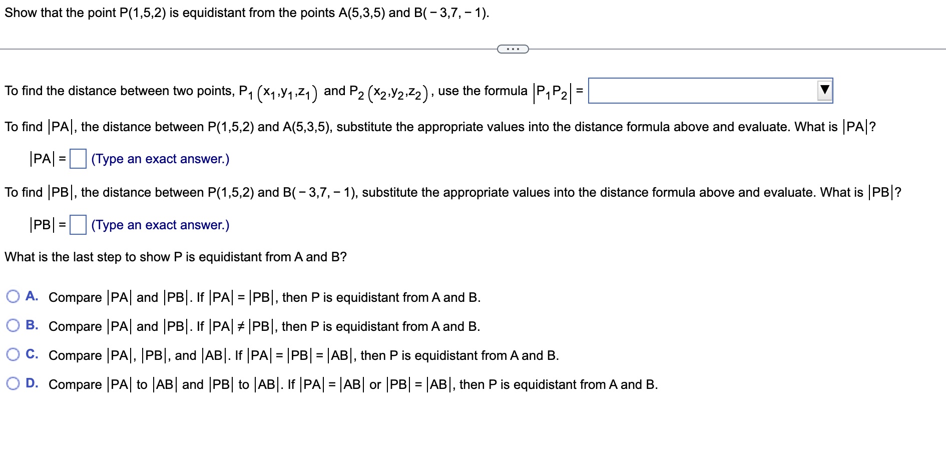 Solved Show that the point P(1,5,2) is equidistant from the | Chegg.com