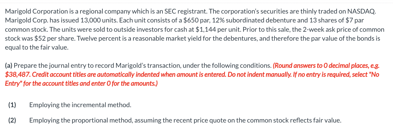Solved Marigold Corporation is a regional company which is | Chegg.com