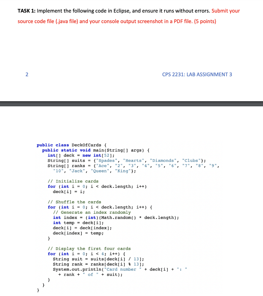 Solved Case study: Standard 52-card deck The task is to | Chegg.com