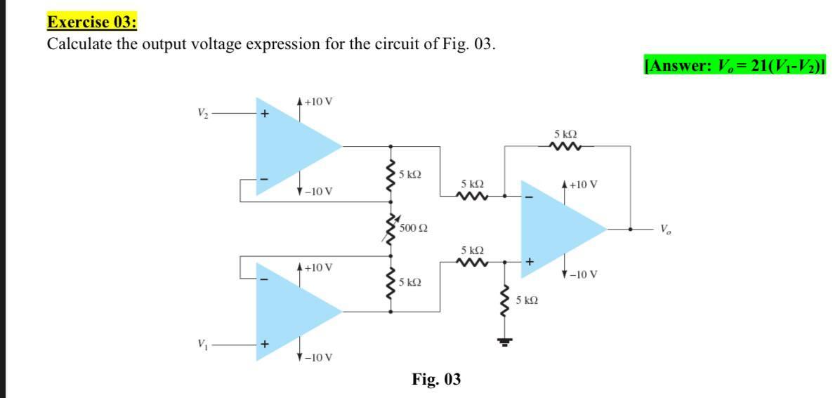Solved Exercise 03: Calculate the output voltage expression | Chegg.com