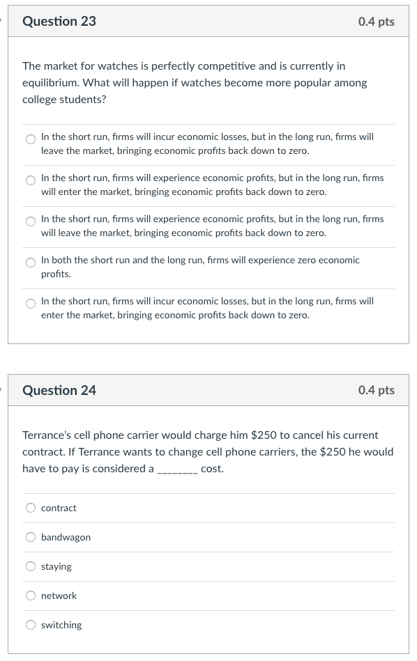 Solved Question 21 0.4 pts The market for candles is | Chegg.com
