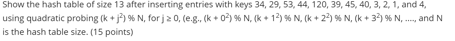 Solved Show the hash table of size 13 after inserting | Chegg.com