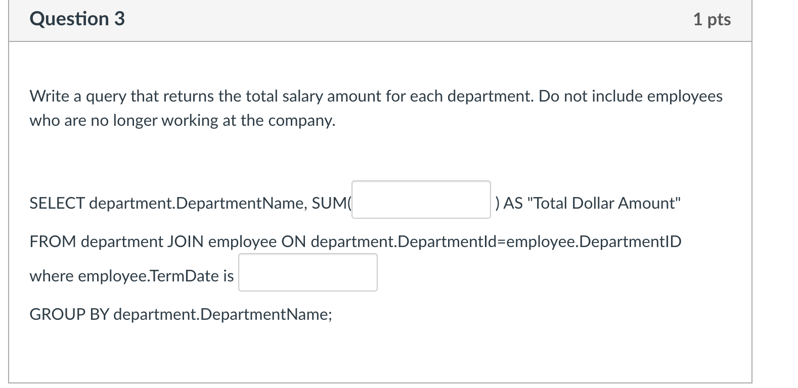 Solved Write a query that returns the total salary amount | Chegg.com