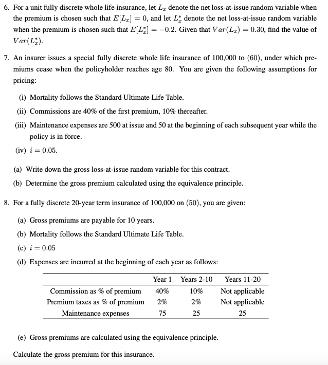 6. For a unit fully discrete whole life insurance, | Chegg.com