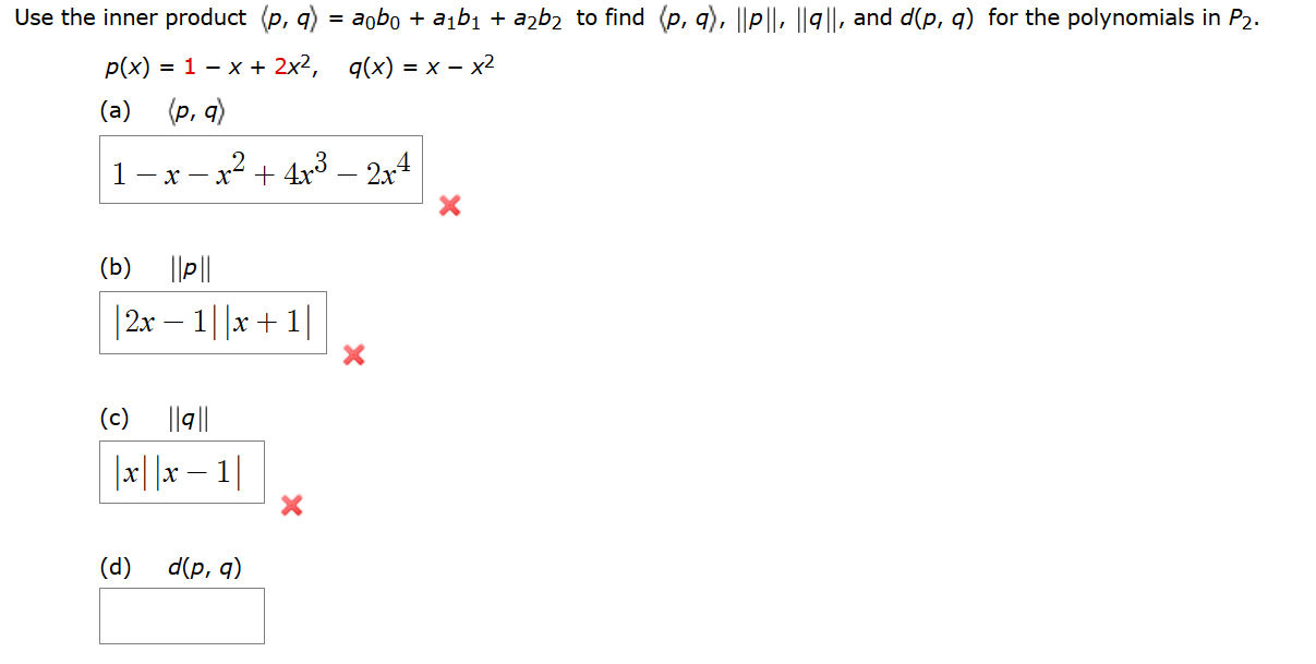 Solved Use the inner product (p, q) = aobo + a1b1 + a2b2 to | Chegg.com