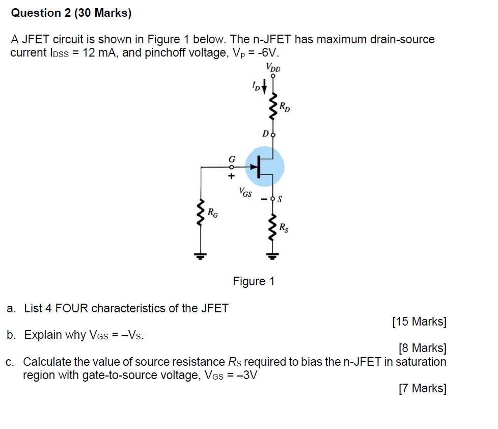 Solved A JFET circuit is shown in Figure 1 below. The n-JFET | Chegg.com