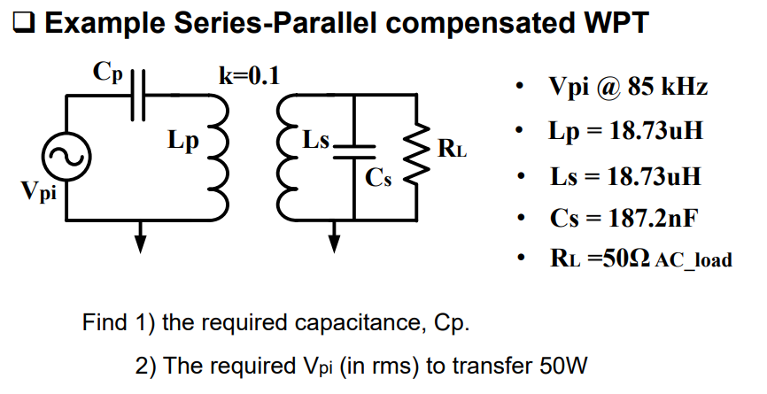 Solved Example Series-Parallel compensated WPT - Vpi@85 kHz | Chegg.com