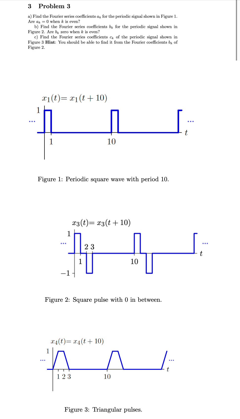 Solved 3 ﻿Problem 3a) ﻿Find the Fourier series coefficients | Chegg.com