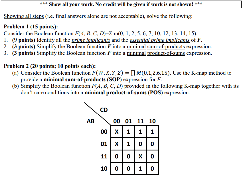 Solved *** Show all your work. No credit will be given if | Chegg.com