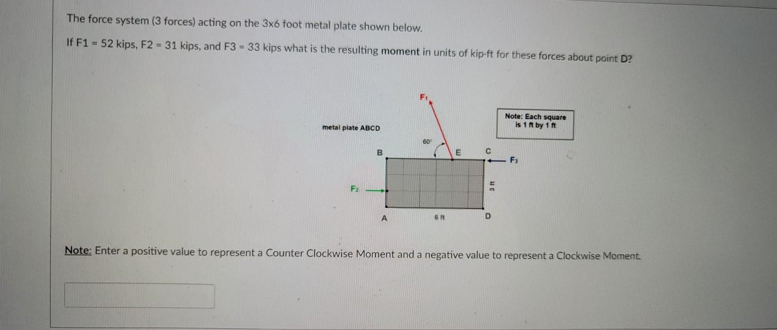 Solved The force system (3 forces) acting on the 3x6 foot | Chegg.com