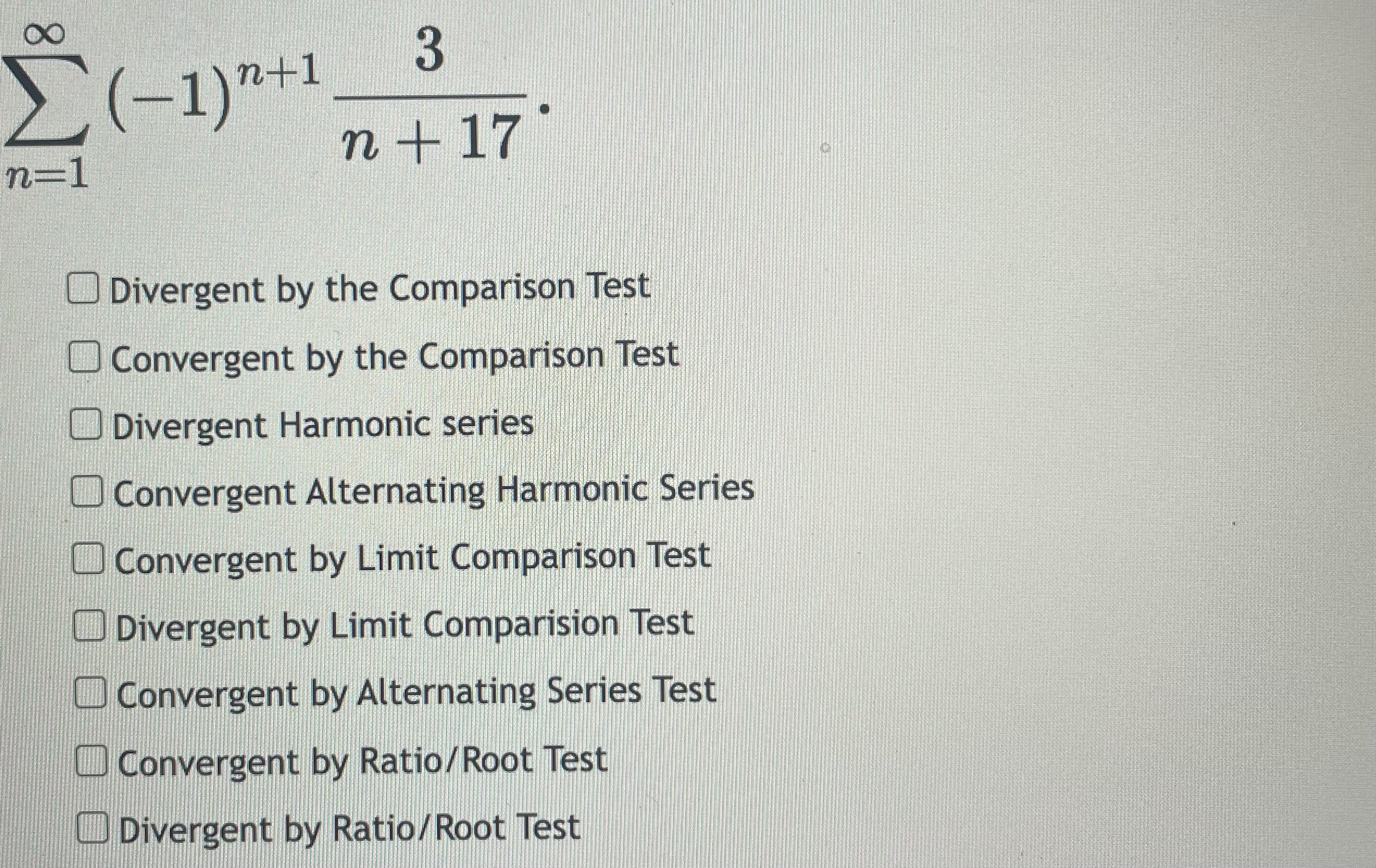Solved ∑n1∞ 1n13n17divergent By The Comparison