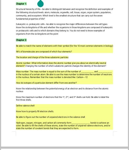 Solved Chapter 1 Structural hierarchy of life be able to | Chegg.com