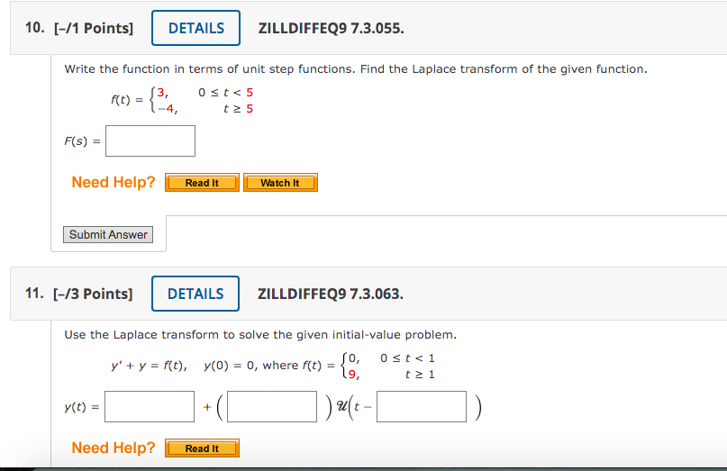 Solved 10. [-/1 Points] ZILLDIFFEQ9 7.3.055. Write the | Chegg.com