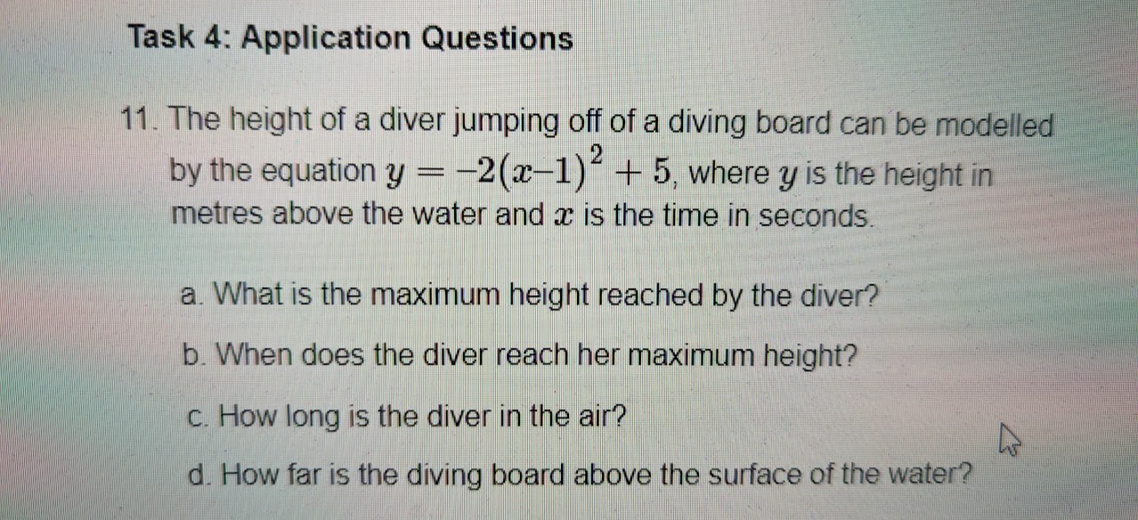 Solved 1. The height of a diver jumping off of a diving | Chegg.com