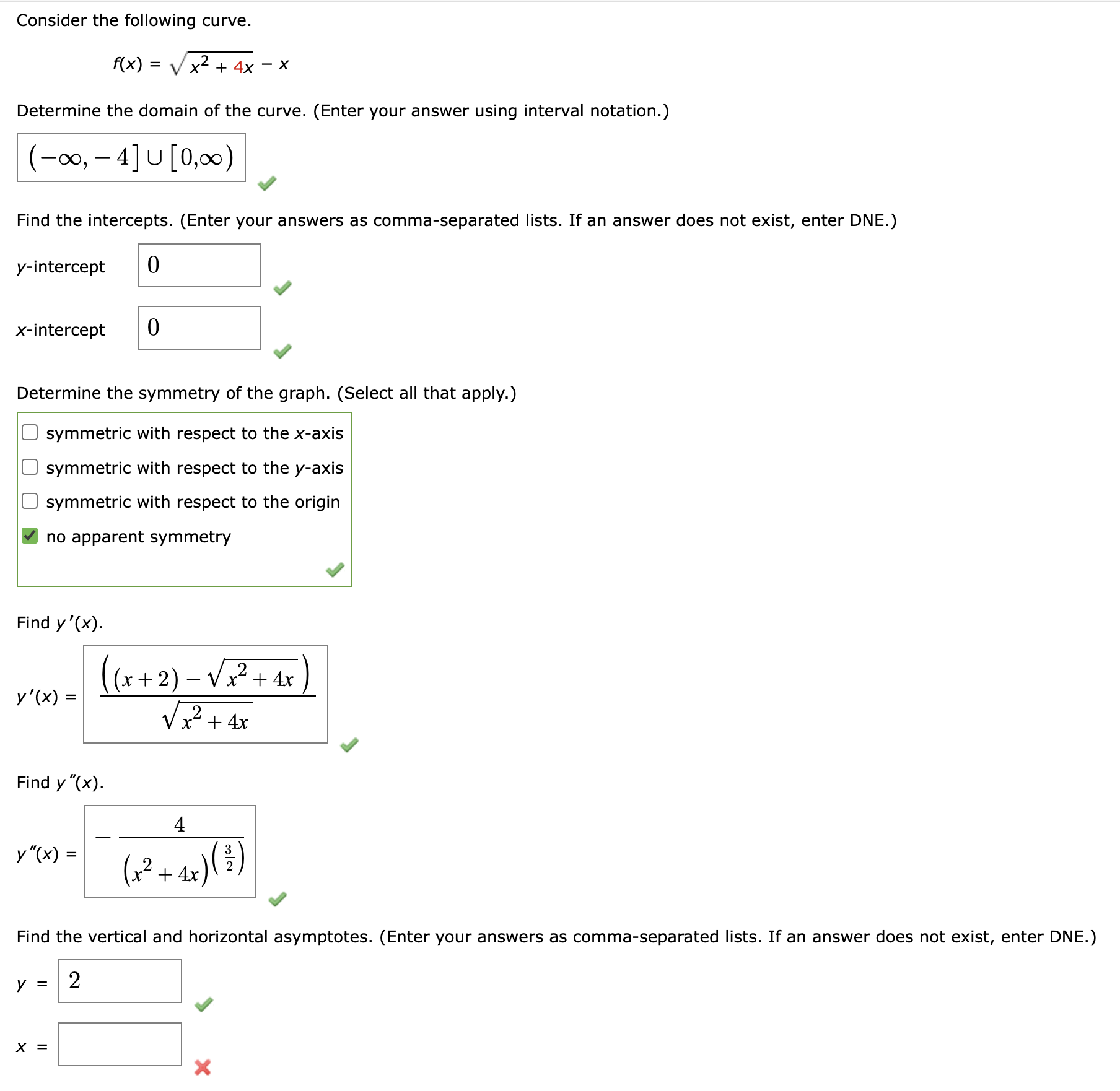Solved Consider the following curve. f(x)=x2+4x−x Determine | Chegg.com