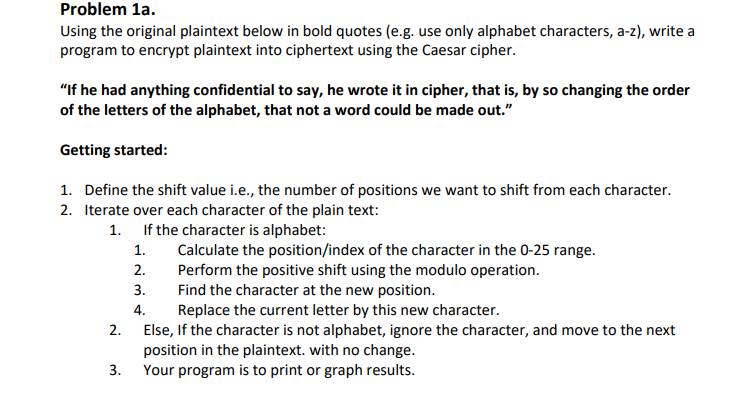 Solved Problem 1a. Using the original plaintext below in | Chegg.com
