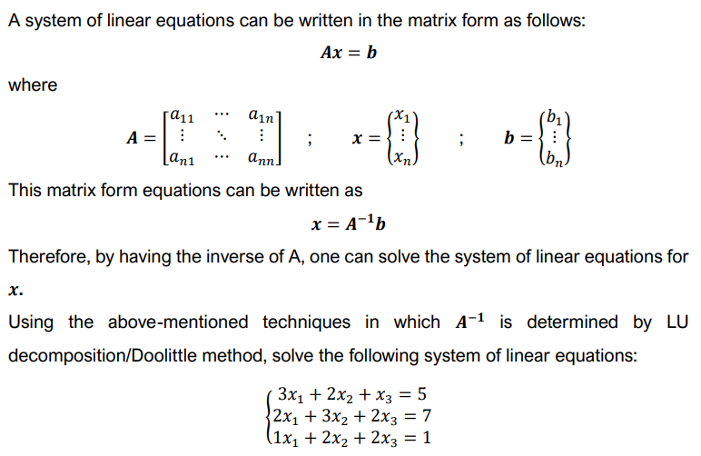 Solved A system of linear equations can be written in the | Chegg.com