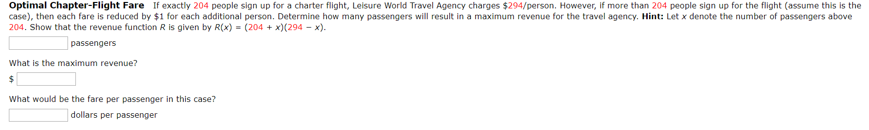 Solved Optimal Chapter-Flight Fare If exactly 204 people | Chegg.com