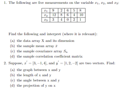 Solved 1. The following are five measurements on the | Chegg.com