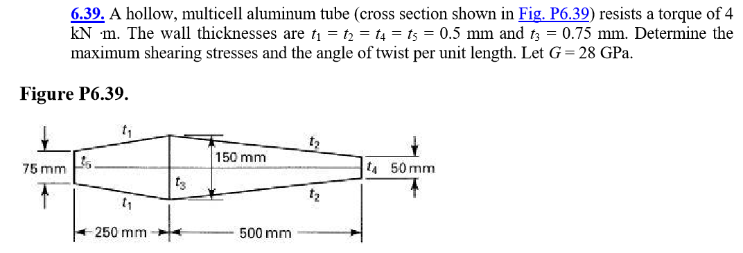 Solved 6.39. A hollow, multicell aluminum tube (cross | Chegg.com