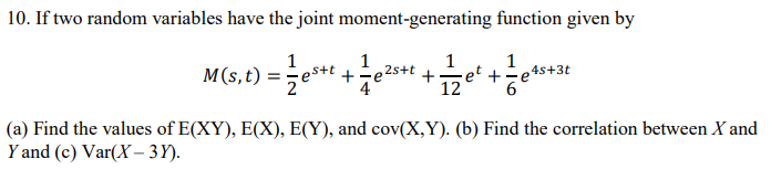 Solved 10. If two random variables have the joint | Chegg.com