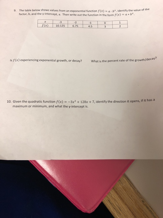 Solved 9. The table below shows values from an exponential | Chegg.com