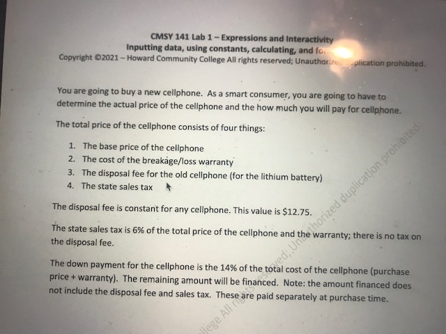 Solved CMSY 141 Lab 1 - Expressions and Interactivity | Chegg.com