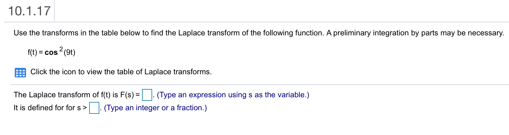 Solved 10.1.17 Use the transforms in the table below to find | Chegg.com