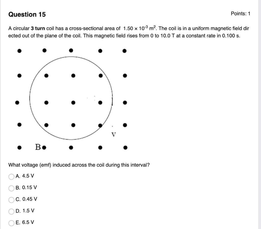 Solved Question 15 Points: 1 A circular 3 turn coil has a | Chegg.com