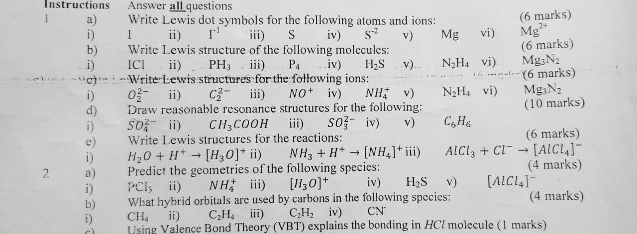 Solved Instructions Answer all questions 1 a) Write Lewis | Chegg.com
