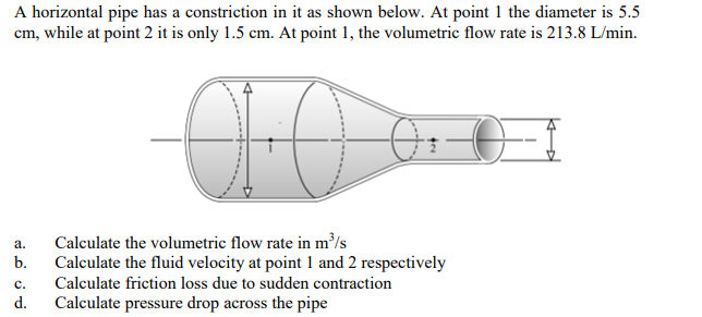 Solved A horizontal pipe has a constriction in it as shown | Chegg.com