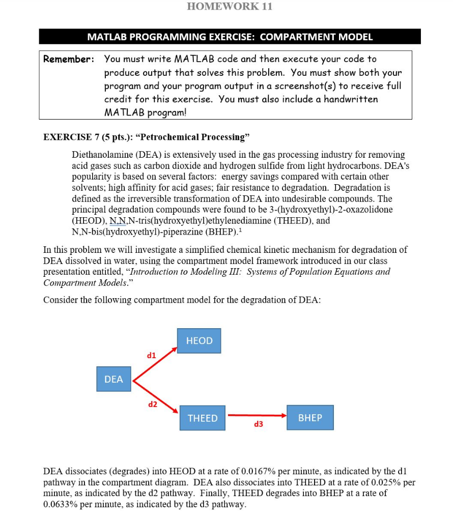 HOMEWORK 11 MATLAB PROGRAMMING EXERCISE: COMPARTMENT | Chegg.com